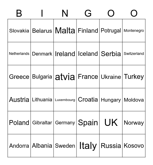 European Bingo Card