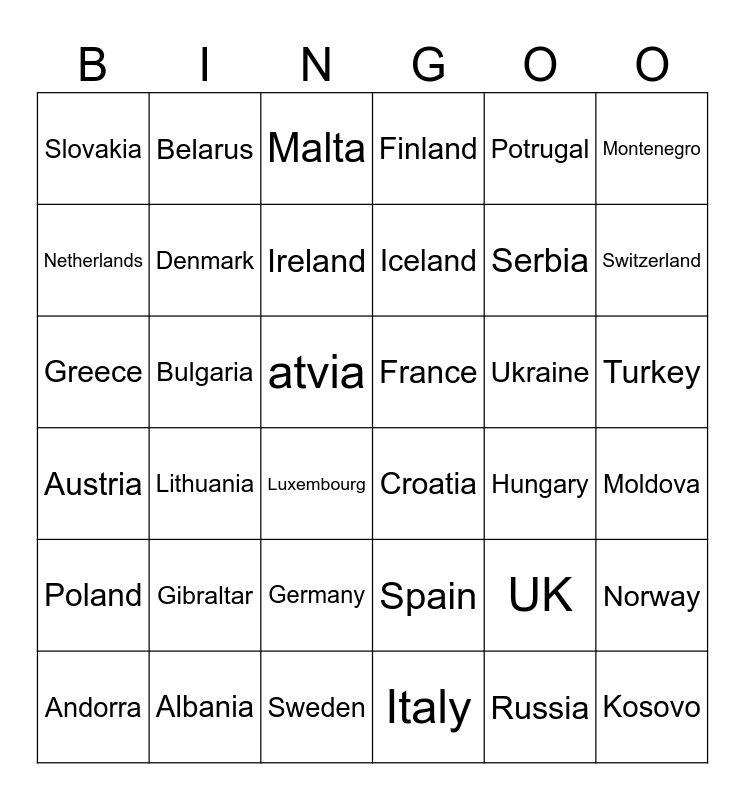 European Bingo Card