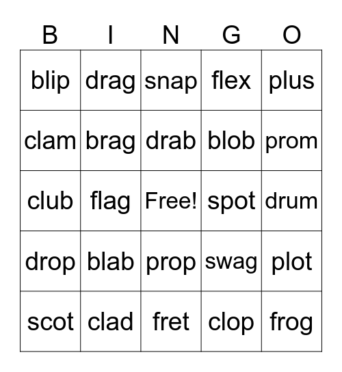 Consonant Blends bingo Card