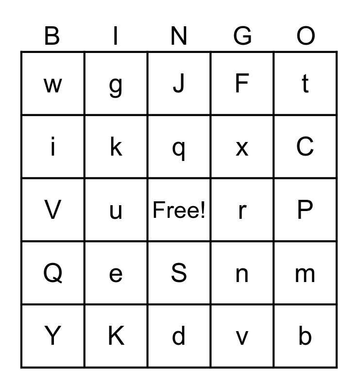 Letter Sound Bingo Card
