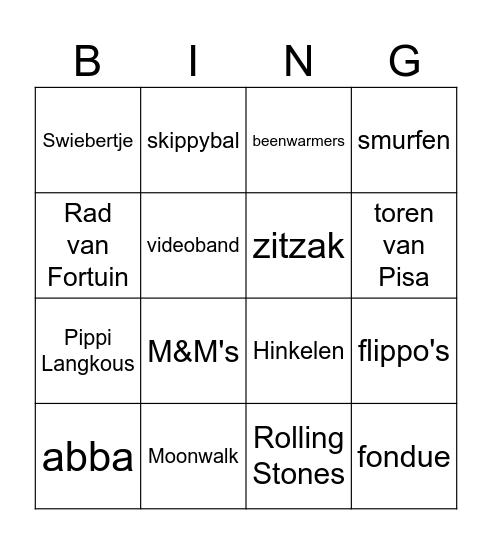 Bingo jaren 70,80,90, 00 Bingo Card