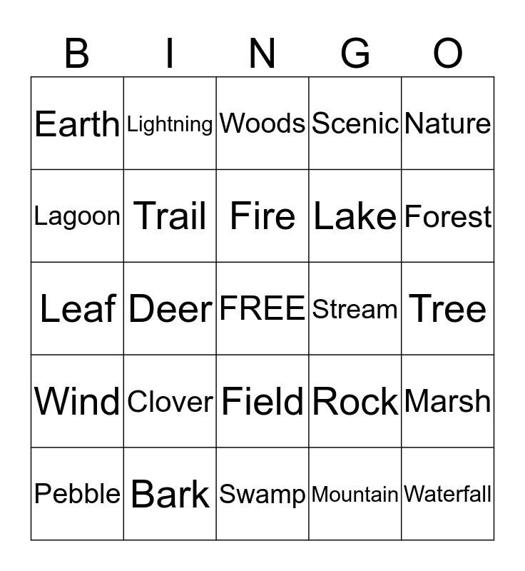 Nature Bingo Card