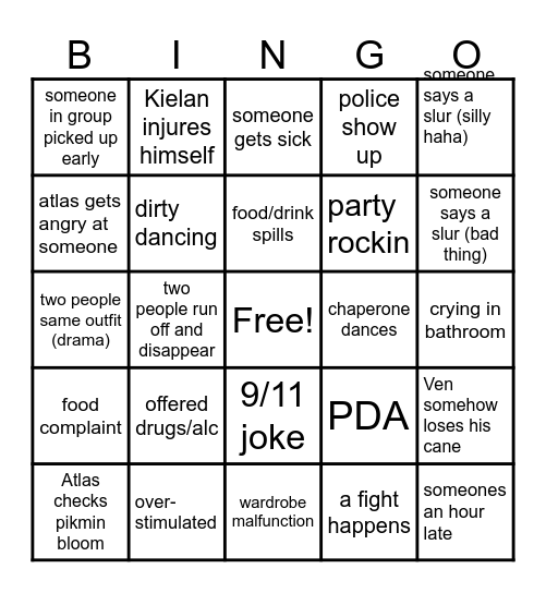 Prom Bingo Card