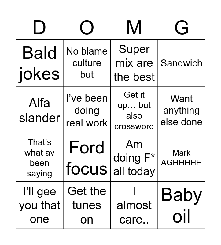 Dom Bingo Card