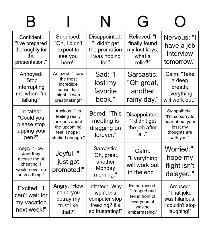 Say It With Feeling! Bingo Card