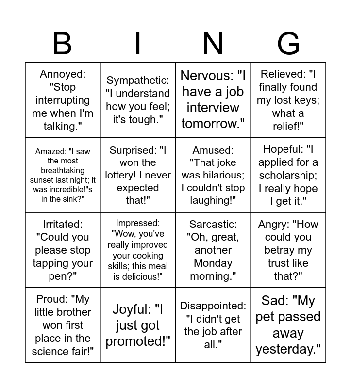Say It With Feeling! Bingo Card