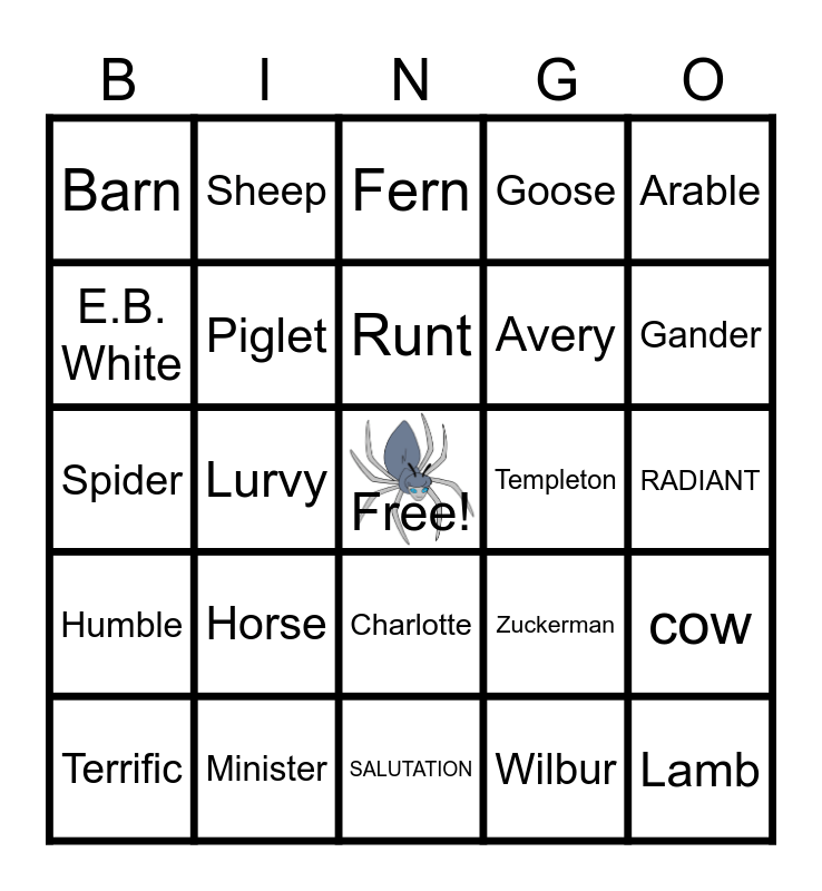 Charlotte's Web Bingo Card