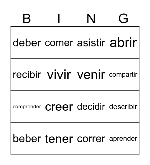 VERBOS ER/IR Bingo Card