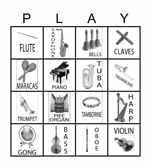 Orchestra Instrument Bingo Card