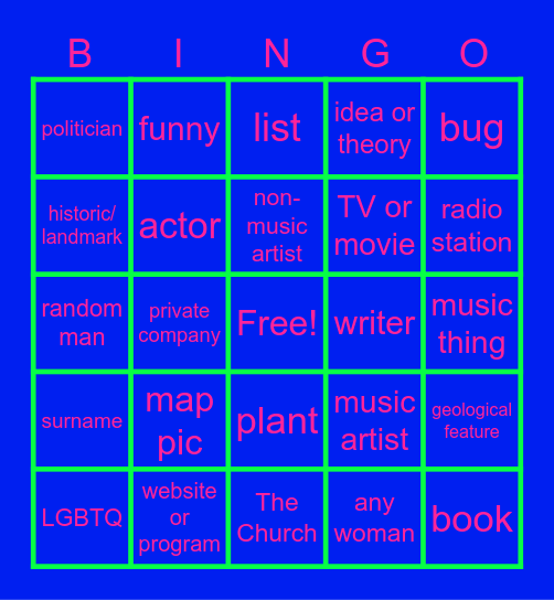 Random Wikipedia Bingo Card