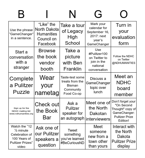 GameChanger: Pulitzer Prize Edition BINGO Card