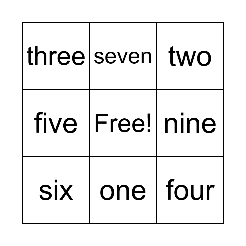 NUMBERS 1 to 10 Bingo Card