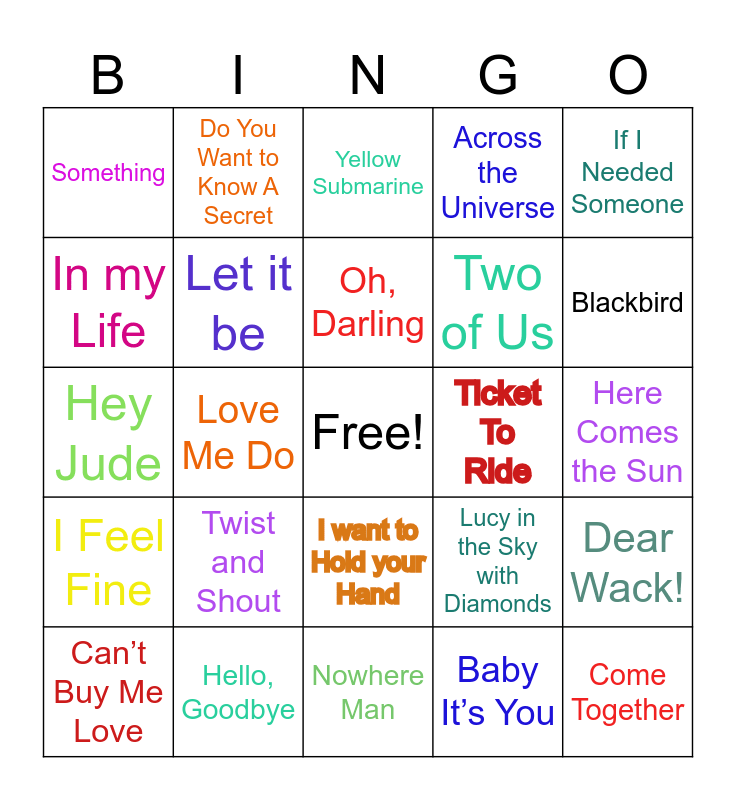 Beatles BINGO Card