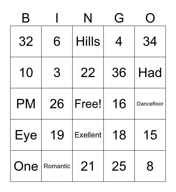 Numbers 1-50 Bingo Card