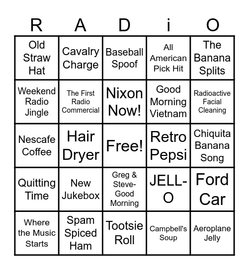 Radio Jingles Bingo Card