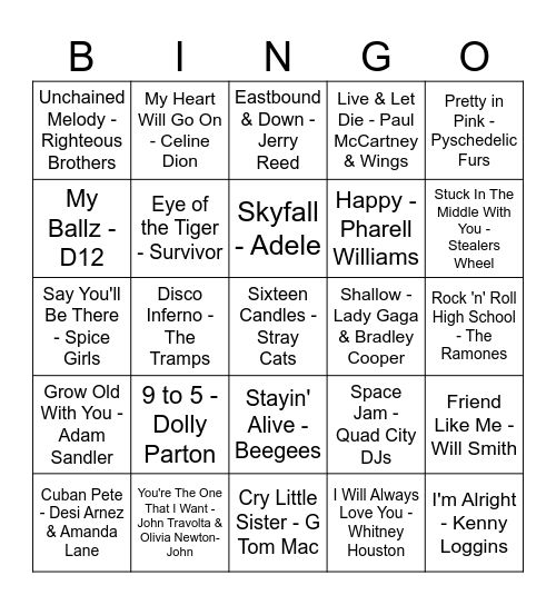 Soundtrack Songs Bingo Card