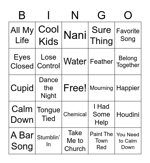 Front Row #1 Bingo Card