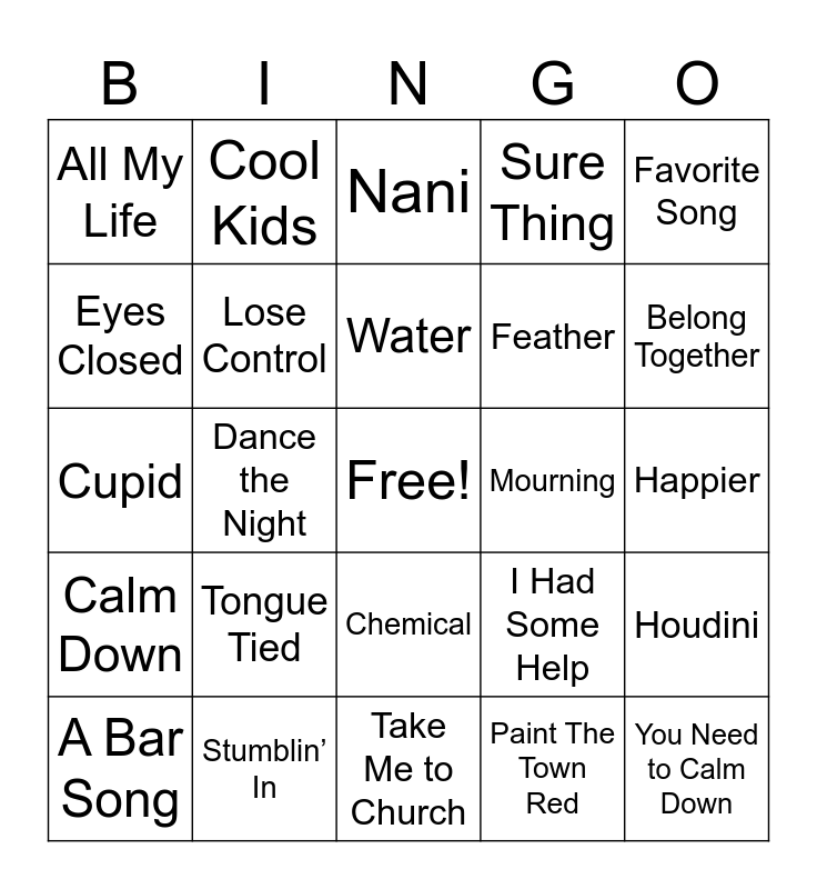 Front Row #1 Bingo Card