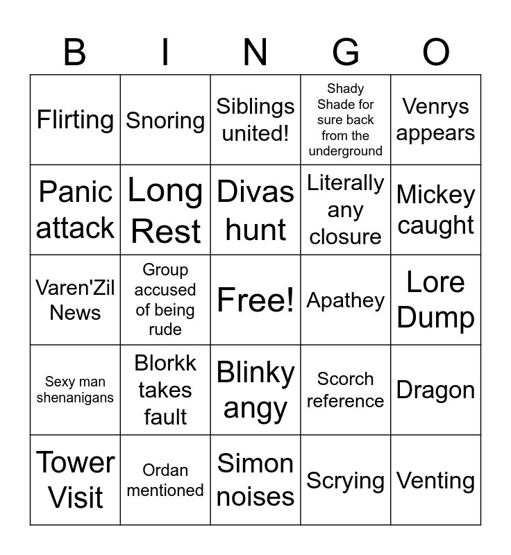 Episode 133 Bingo Card