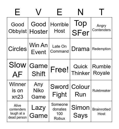 Starry Events Bingo Card