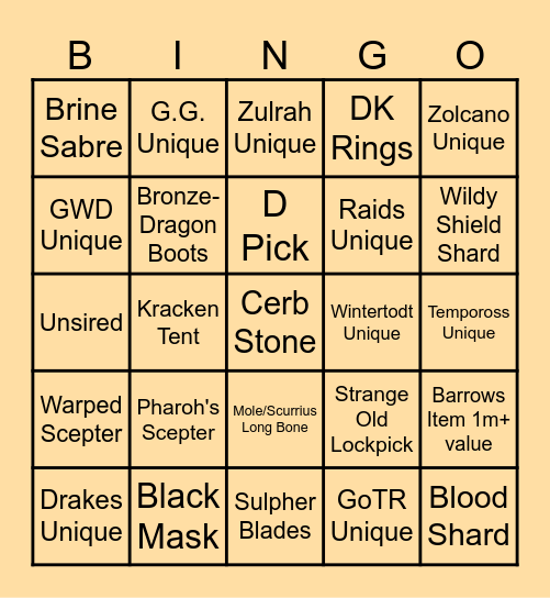 Old School RuneScape Bingo Card