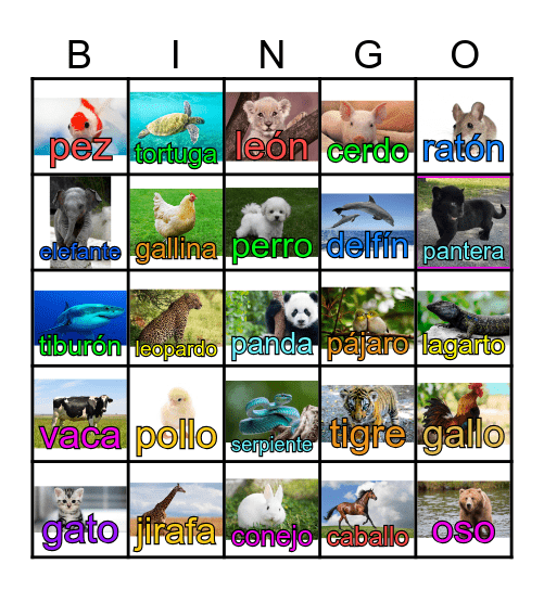 Animales Bingo Card