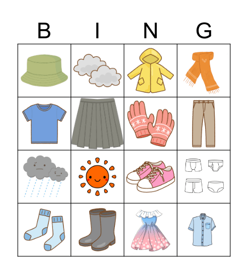 Weather & Clothes BINGO Card