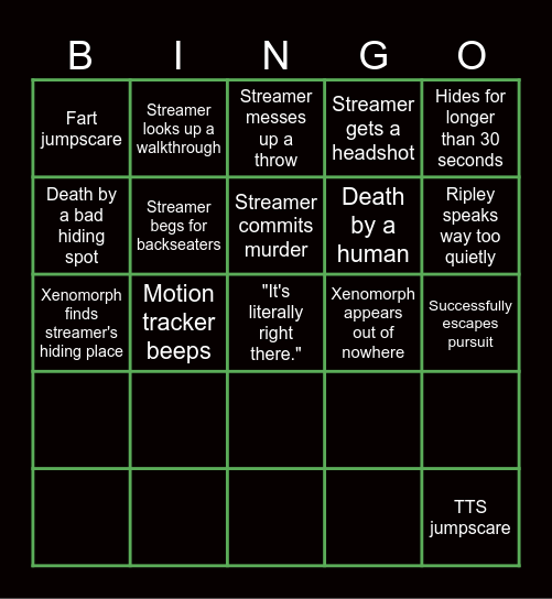 Alien: Isolation Stream Bingo Card