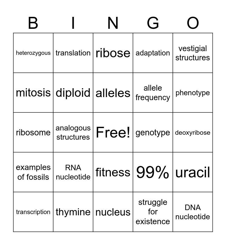 Bingo - Game 1 Bio 2024 spring Bingo Card