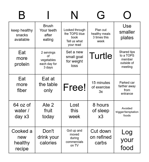 TOPS Bingo Card TOPS Bingo Card