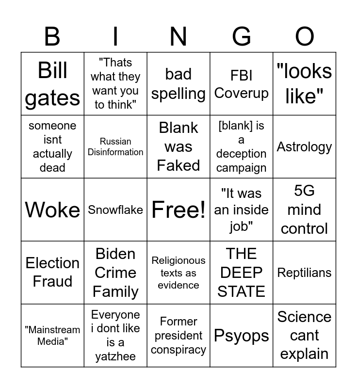 Modern Conspiracy Bingo Card