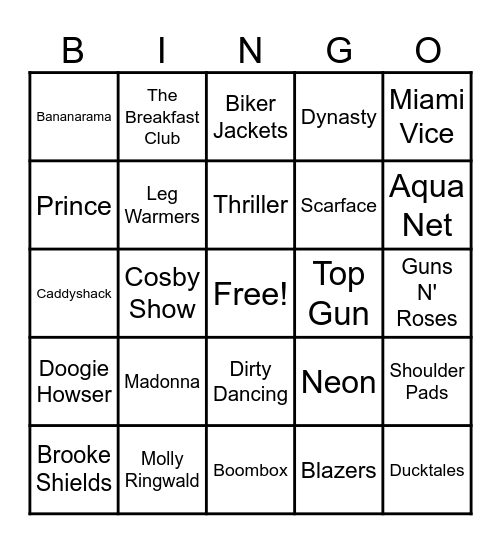 80s Bingo Card