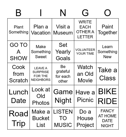 ADVENTURES TOGETHER Bingo Card