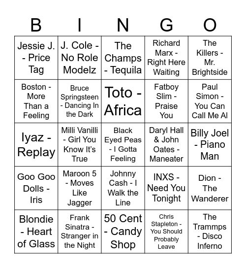 Music Bingo Card