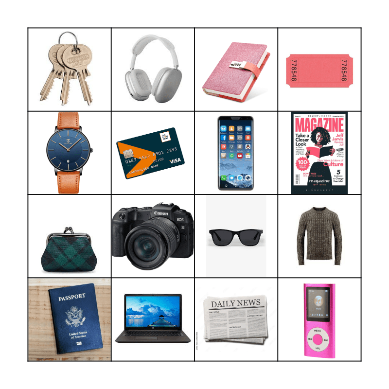 PERSONAL POSSESSIONS Bingo Card