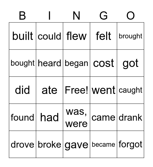 Irregular verbs - past simple Bingo Card