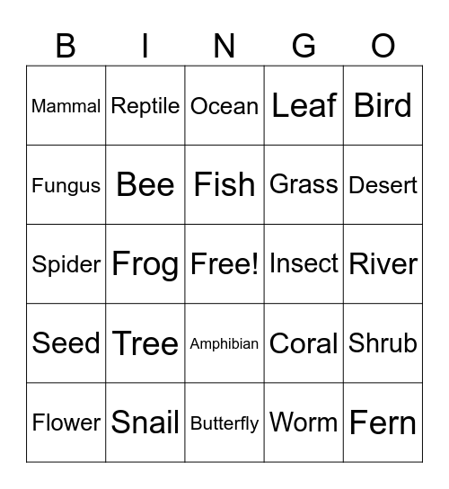 BIODIVERSITY GAME Bingo Card
