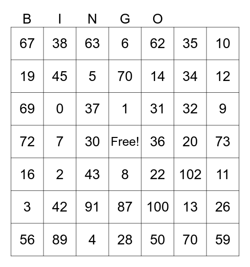 5th Grade Math Bingo - Multiplication Bingo Card