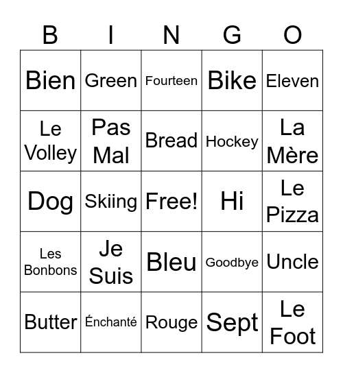 Français Review Bingo Card