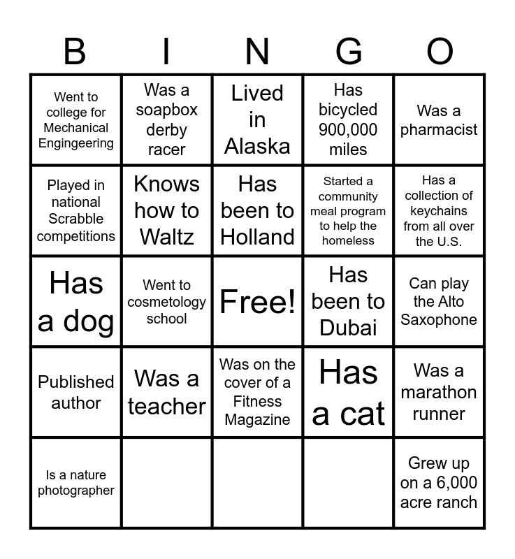 Guess Who Bingo Card