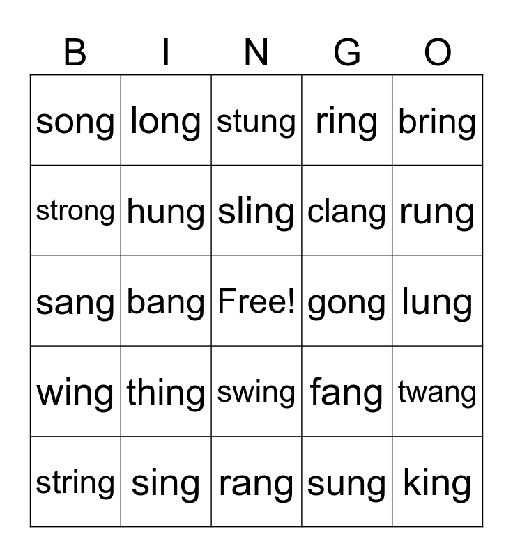 -ng words bingo Card