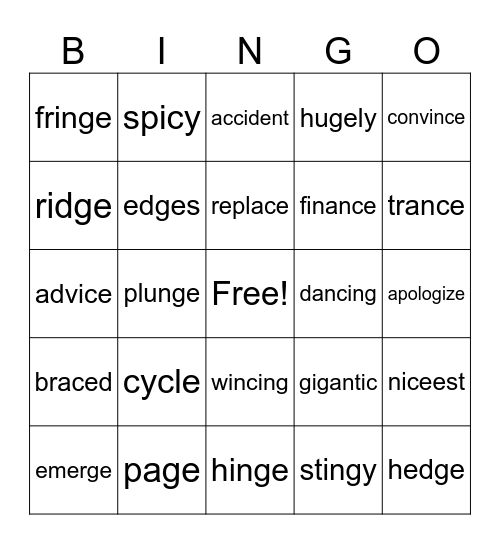 Unit 12 Bingo Card