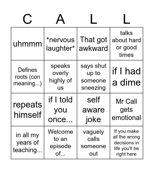 Mr Call Presents at Promo. Bingo Card