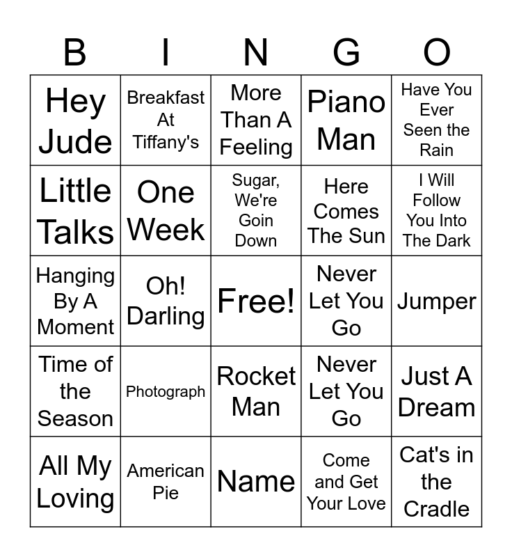Flash Back Bingo!!! Bingo Card