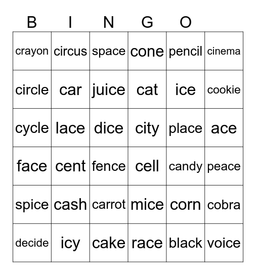 Soft C & Hard C Bingo Card