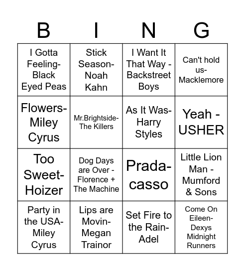 Bingo Ceoil Bingo Card