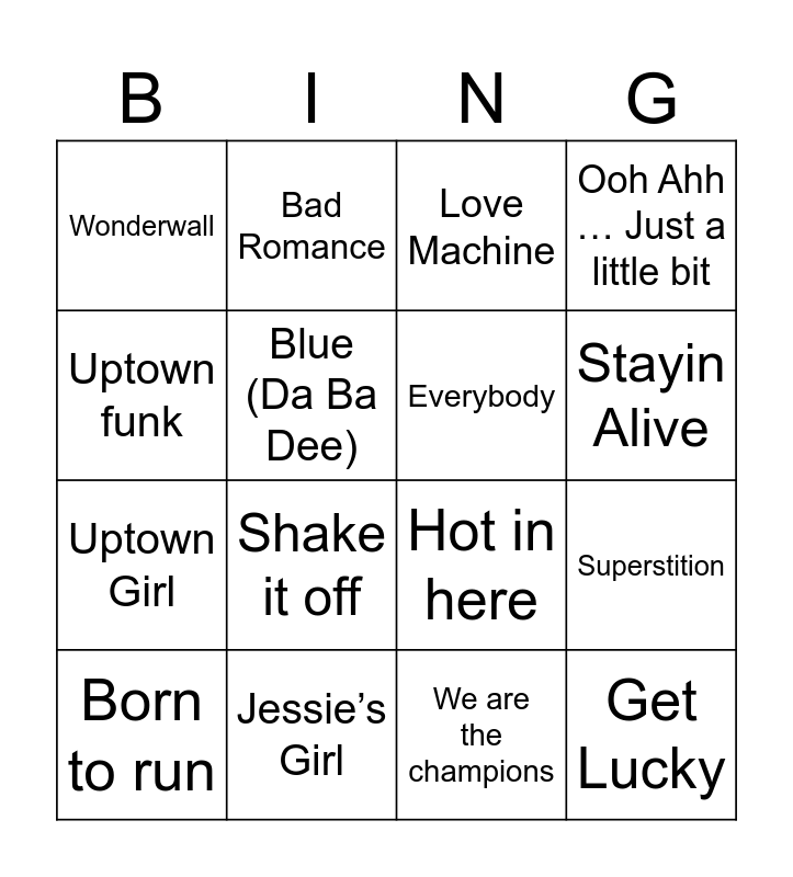 Boogie Bingo Card
