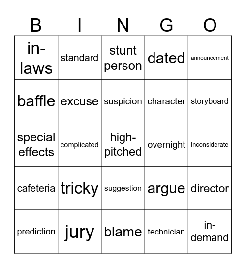 Unit 13-14 Vocabulary Bingo Card