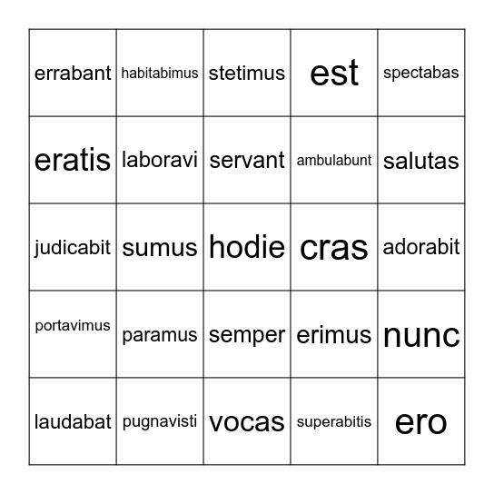 FIRST FORM LATIN REVIEW Lessons 1-8 Bingo Card