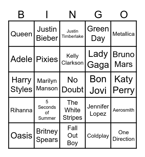 Music Idols Bingo Card